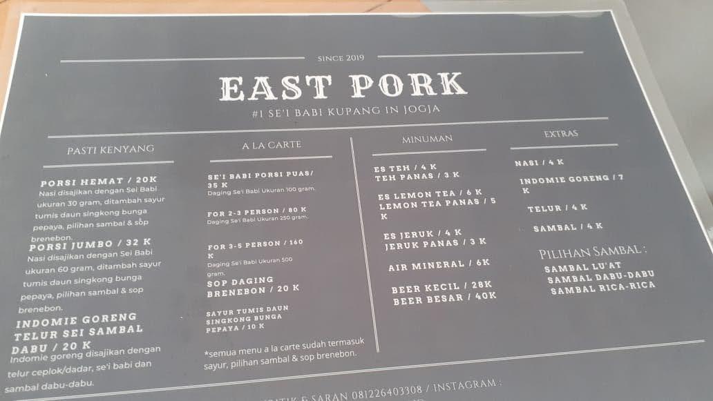 Menu at East Pork - #1 Sei Babi Kupang in Jogja restaurant, Sendangadi