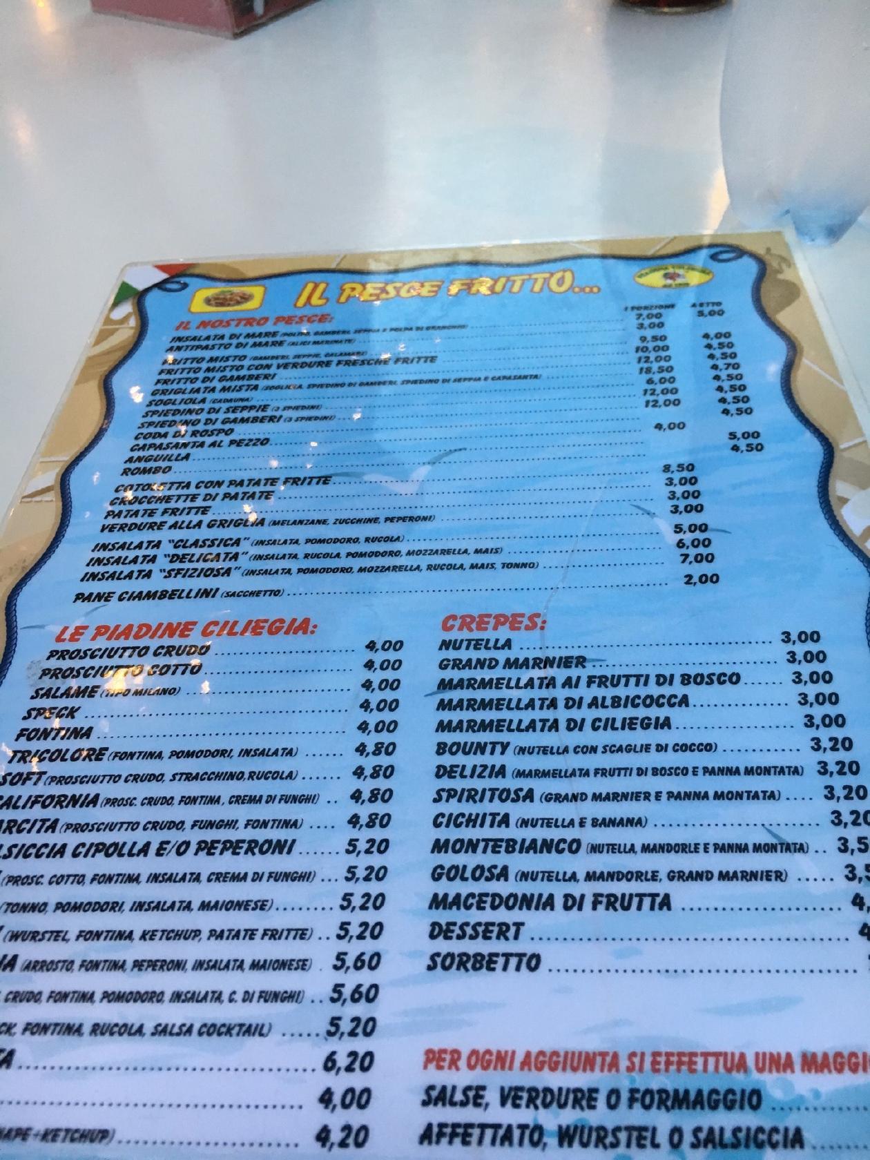 Menu da Il Pesce Fritto ristorante, Lido di Spina