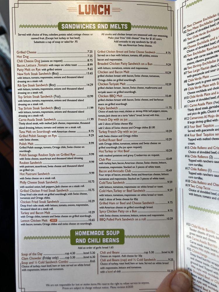 Menu at Old Country Coffee Shop restaurant, Running Springs