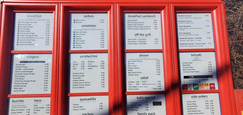 Menu at Peak Burger fast food, La Mirada