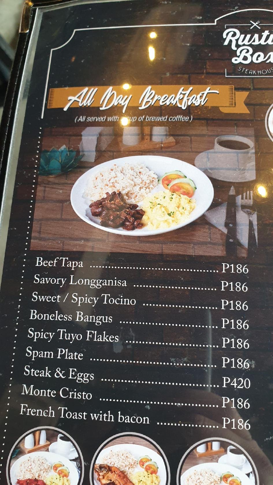 Menu at Rustic Box Steakhouse, Mandaluyong