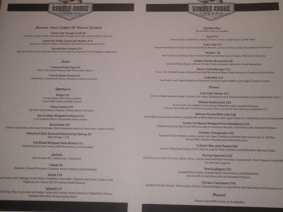 Menu at Stoney Creek Inn pub & bar, Dauphin