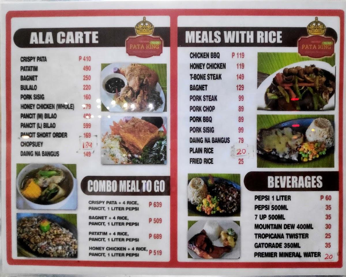 Menu at The Crispy Pata King restaurant, San Fernando