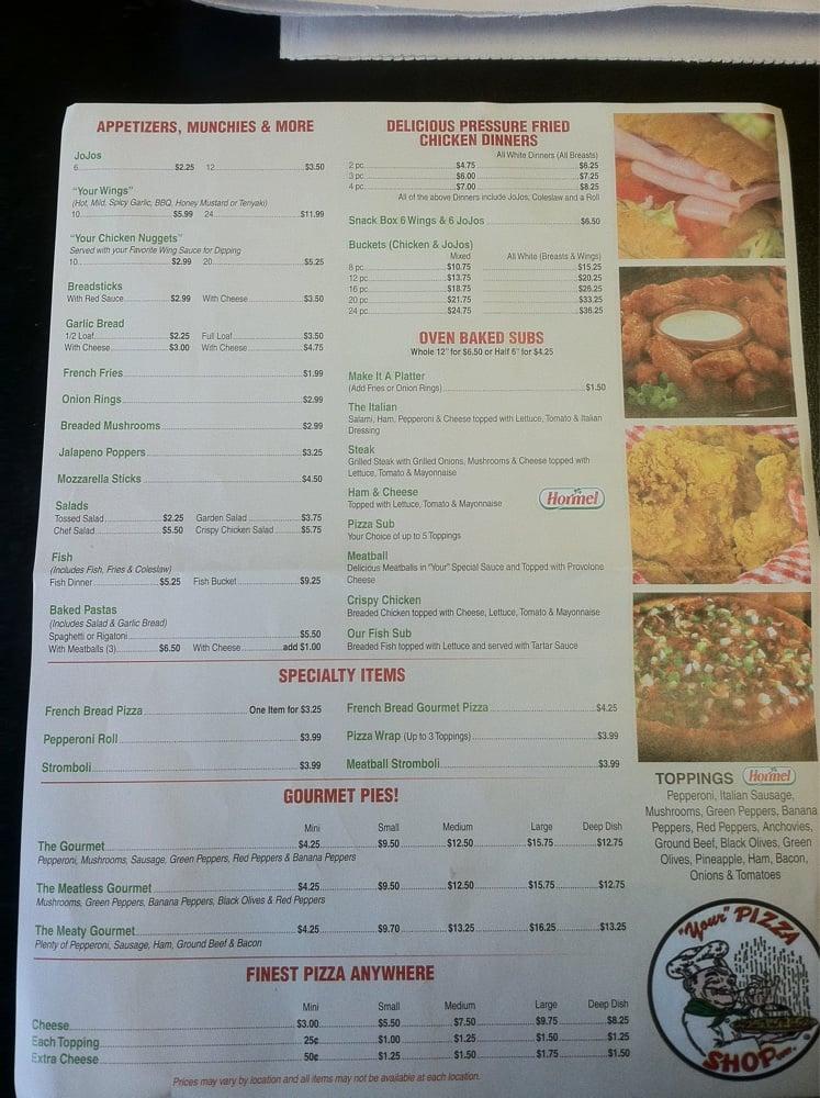 Menu at Your Pizza Shop restaurant, New Philadelphia, 152 Front Ave SW