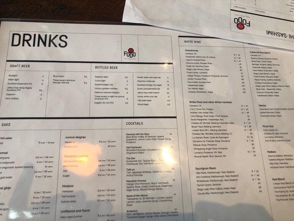 Menu at Fudo restaurant, Chamblee, 5070 Peachtree Blvd A-100