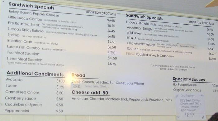 Menu at Little Lucca restaurant, South San Francisco, 724 El Camino Real