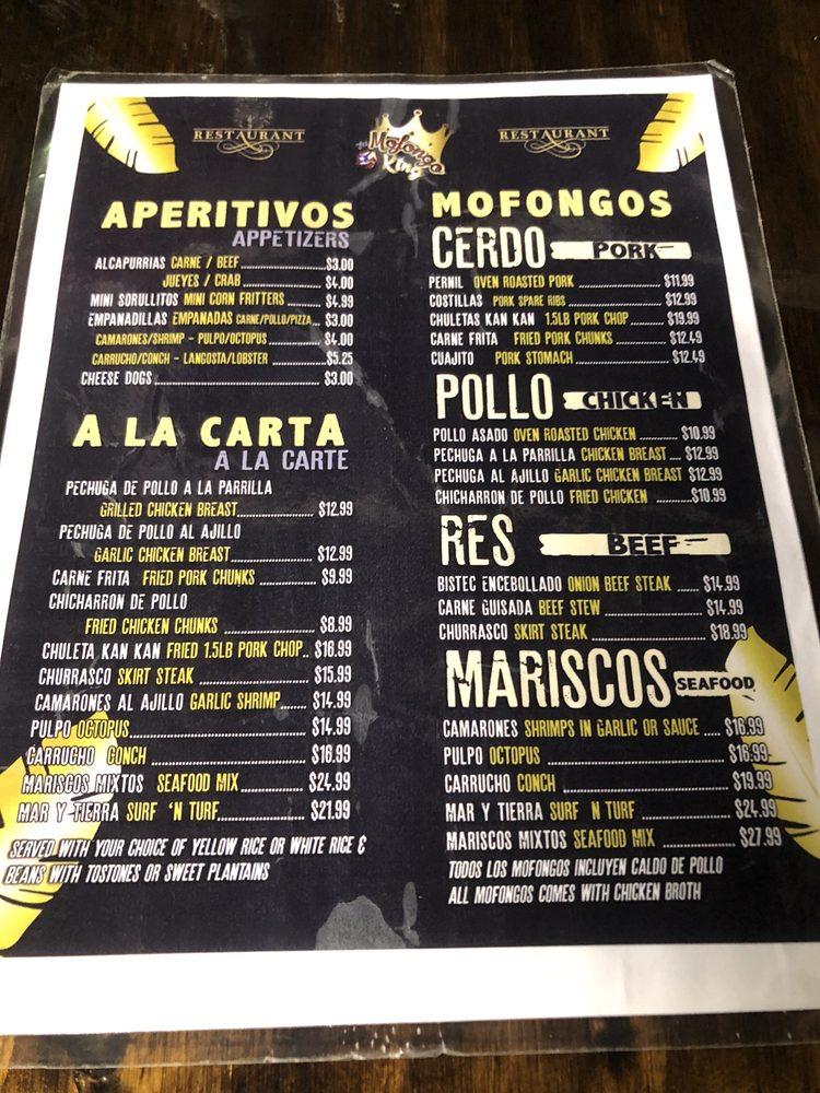 Menu at The Mofongo King restaurant, Port St. Lucie, 295 SW Port St ...