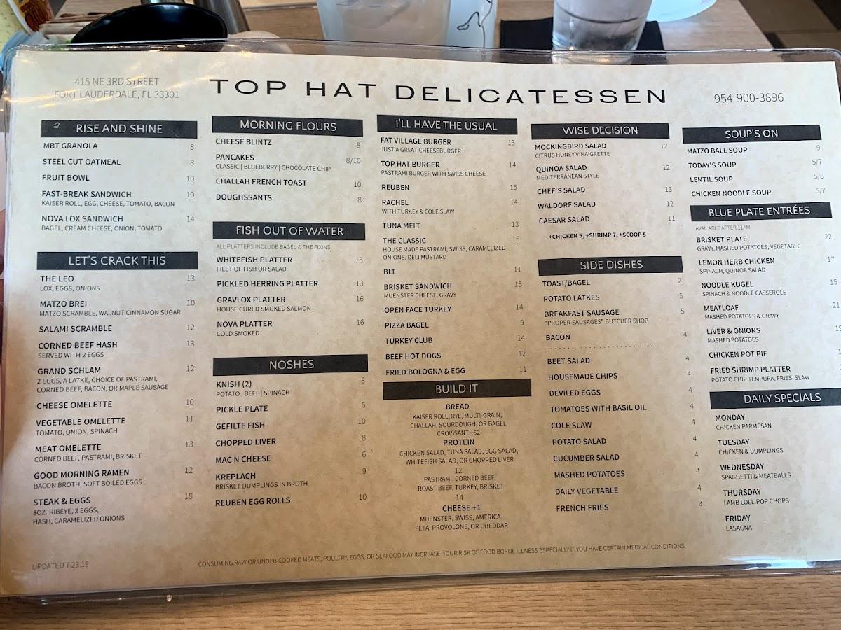 Menu at Top Hat Deli restaurant, Fort Lauderdale