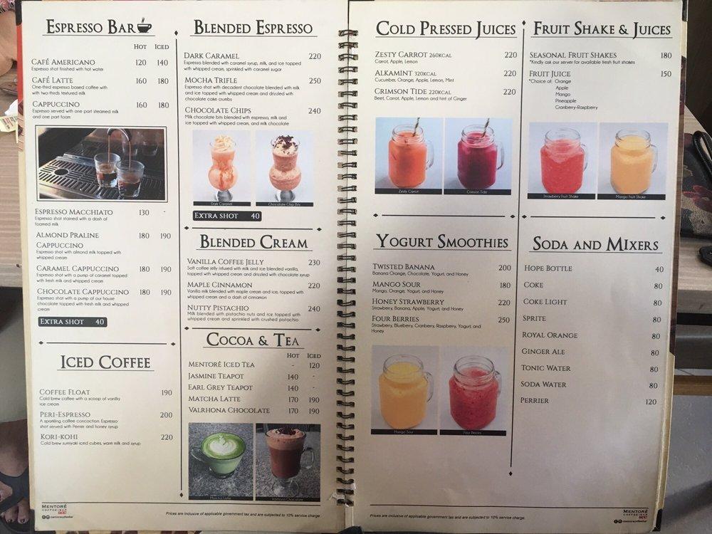 Menu at Mentore Coffee + Bar by UCC, Makati, Ayala Center