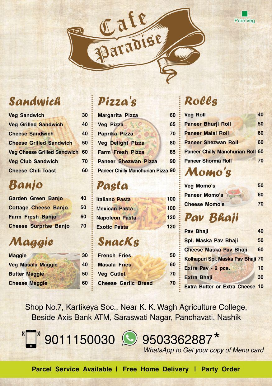 Menu at Cafe Paradise, Nashik