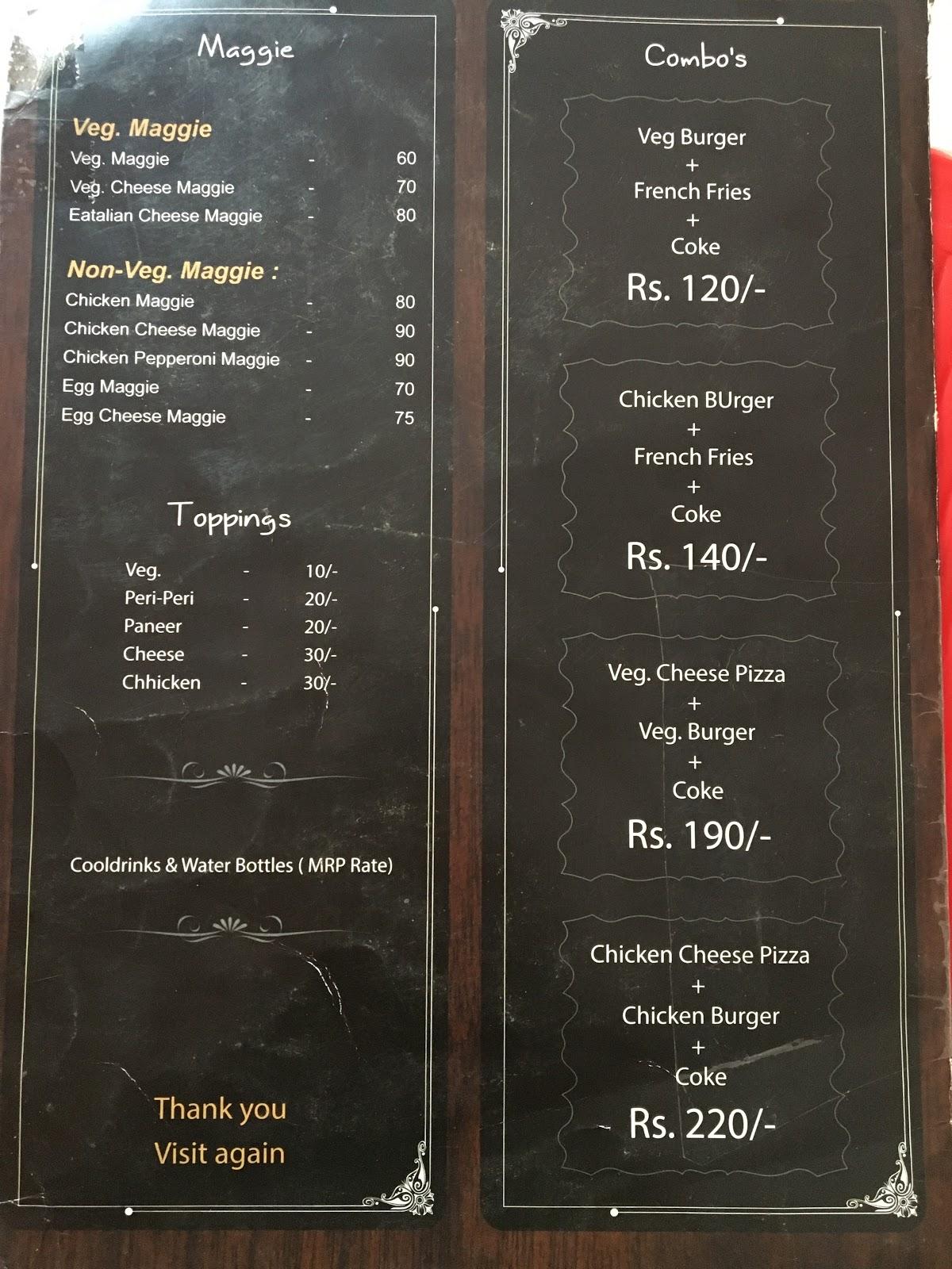 Menu at Eatalian Hub, India