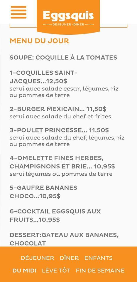 Menu at Eggsquis Laprairie Dejeuner et Diner restaurant, La Prairie