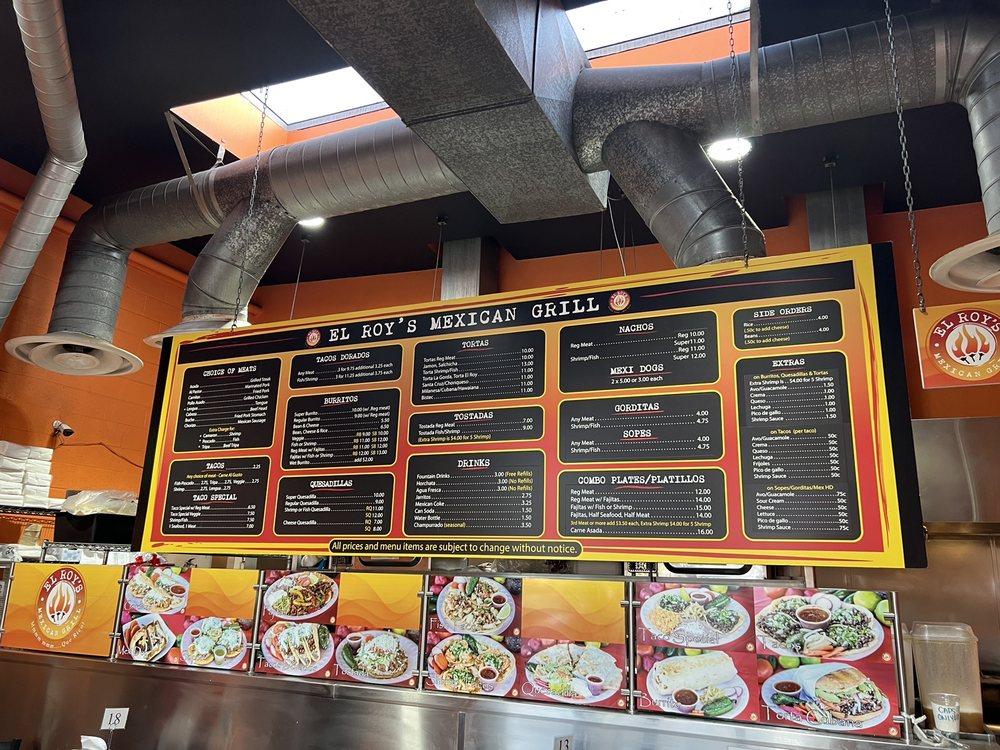 Menu at El Roy's Mexican Grill restaurant, Petaluma, 210 Edith St