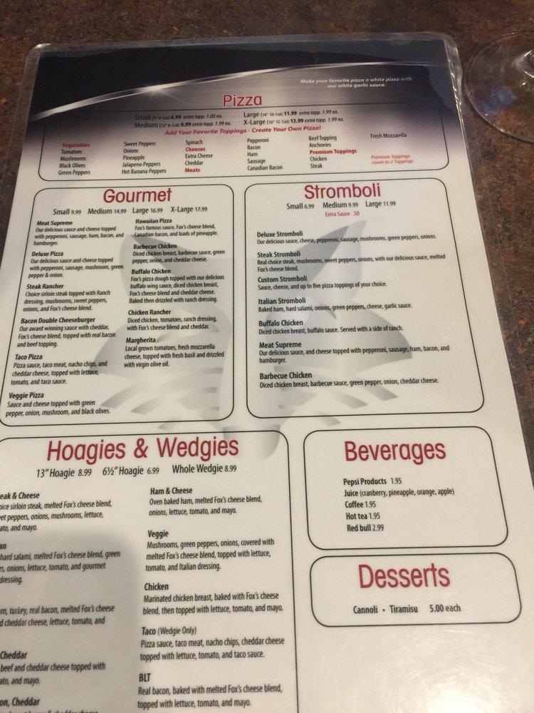 Menu at Fox's Pizza Den pizzeria, Millville