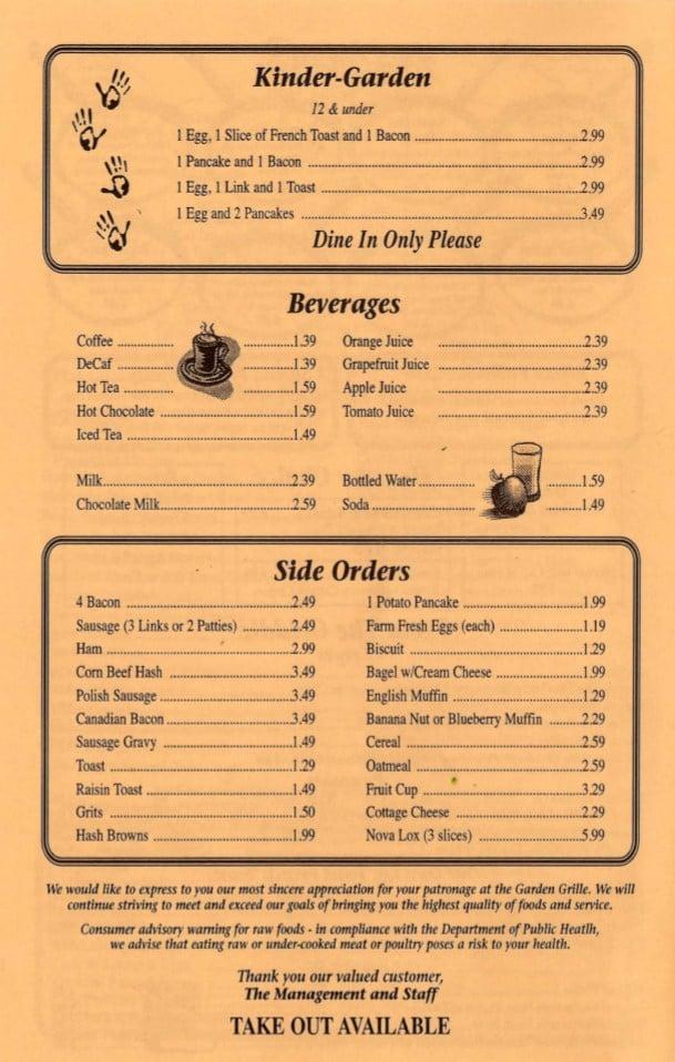 Menu at Garden Grille Cafe, Palm Harbor