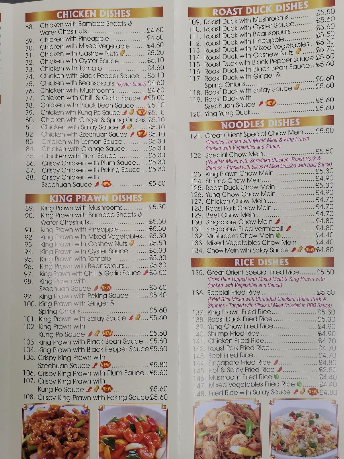 Menu at Great Orient fast food, Leicester