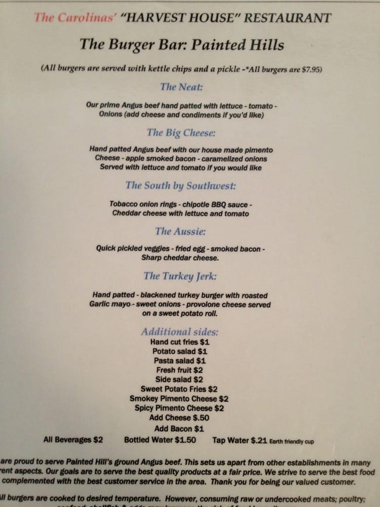 Menu at Harvest House restaurant, Landrum
