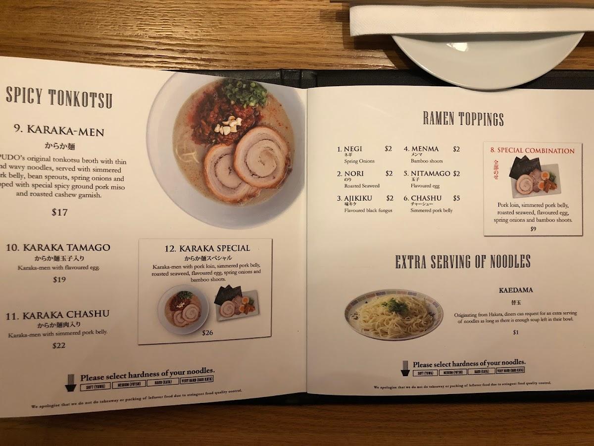 Menu at IPPUDO QV restaurant, Melbourne