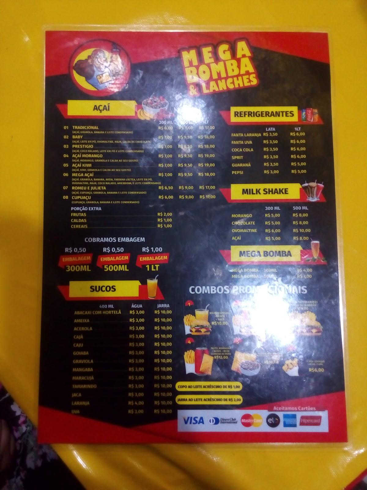 Menu em Mega bomba & lanches pub & Bar, Natal