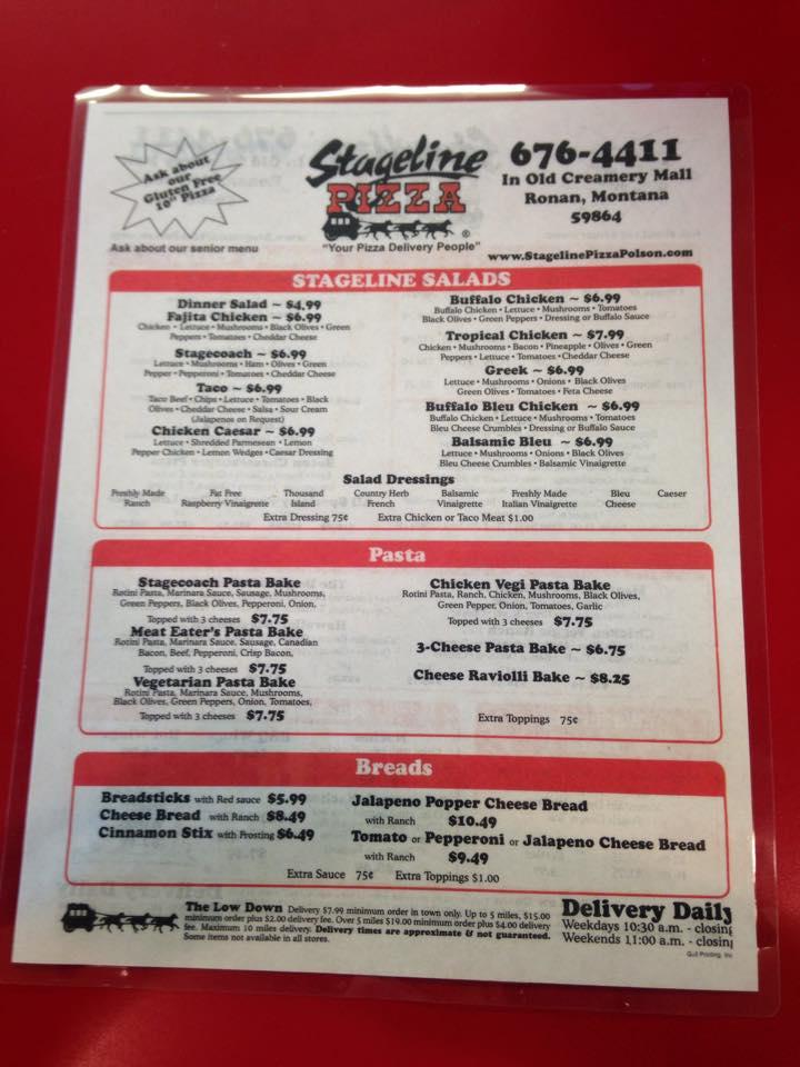 Menu at Stageline Pizza pizzeria, Ronan