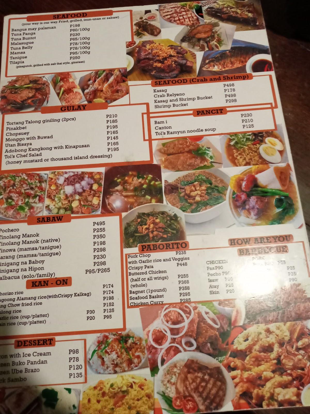 Menu at Tol kambingan, larangan atbp restaurant, Cebu City, 8V7R+92V