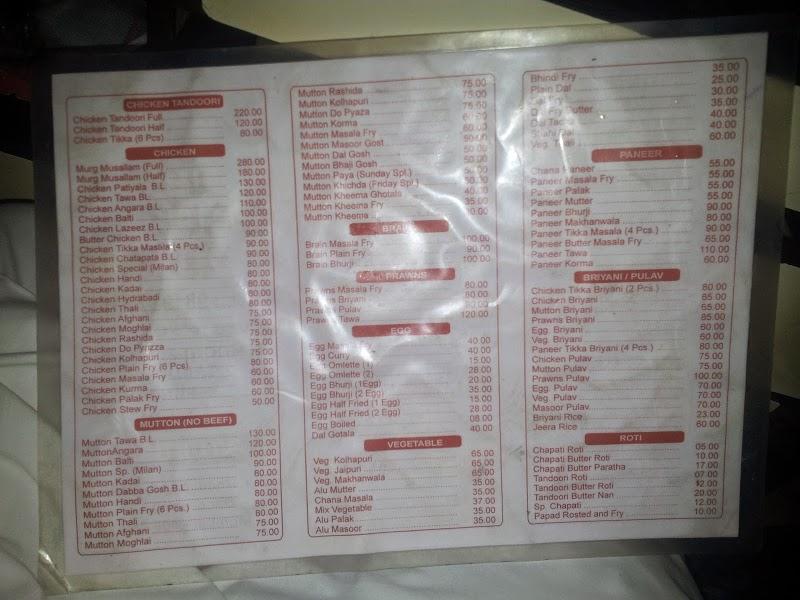 Menu at Cafe milan, Mumbai, Swami Vivekananda Rd