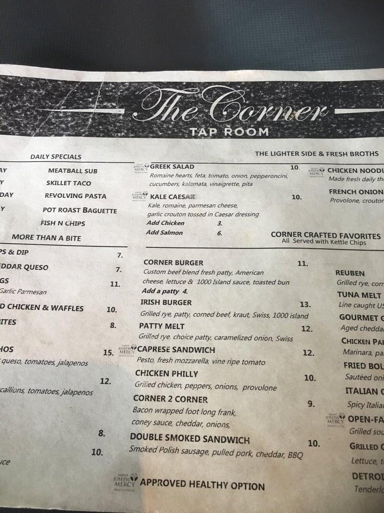 Menu at The Corner Tap Room pub & bar, Detroit