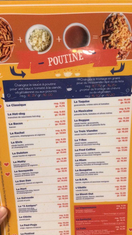 Menu at La Banquise restaurant, Montreal