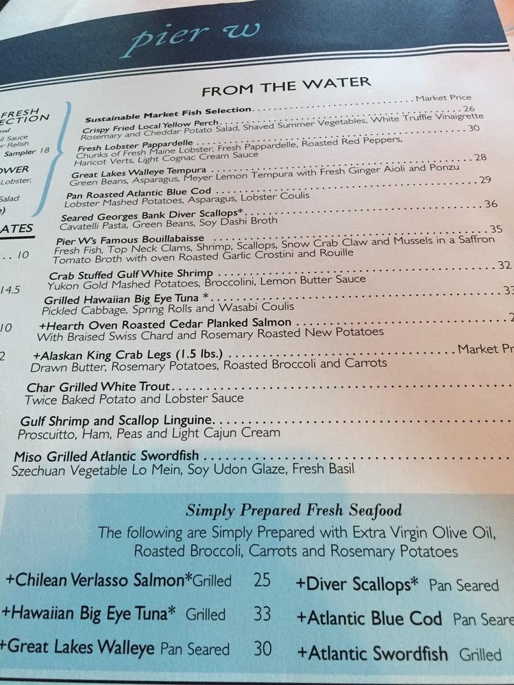 Menu at Pier W restaurant, Lakewood