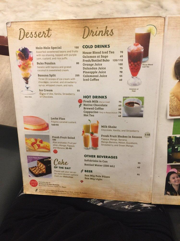Menu at The Aristocrat Restaurant, Manila, 1004 San Andres St