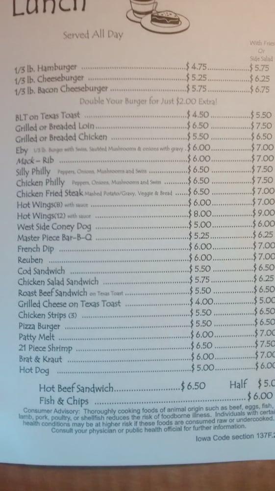 Menu at West Side Diner restaurant, Atlantic