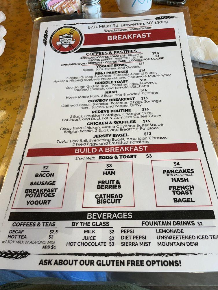 Menu at Brewer Union Cafe, Brewerton