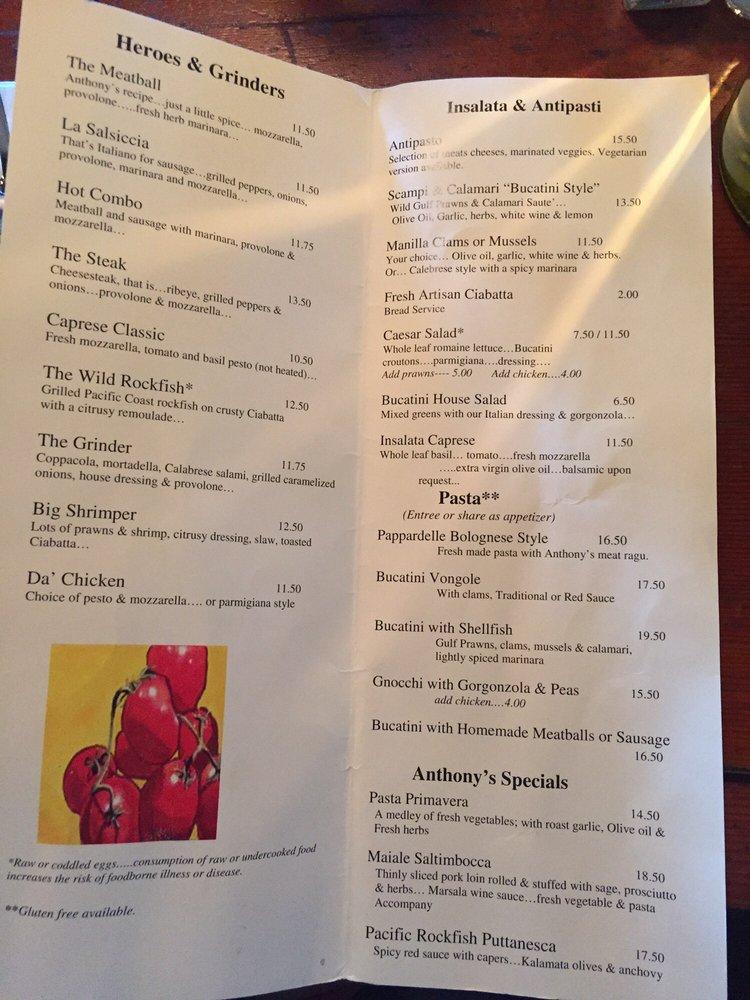 Menu at Bucatini pub & bar, Edmonds