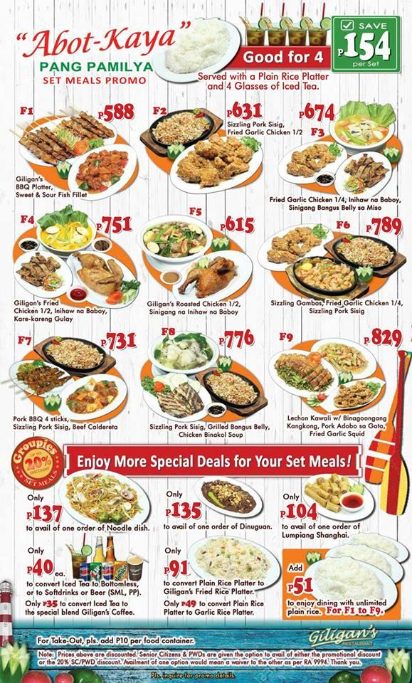 Menu at Giligan's restaurant, Angono, Unit 116