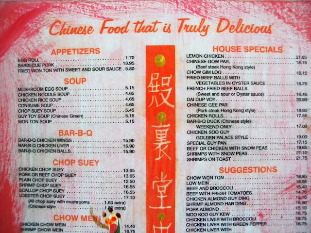 Menu at Golden Palace Restaurant, Corunna