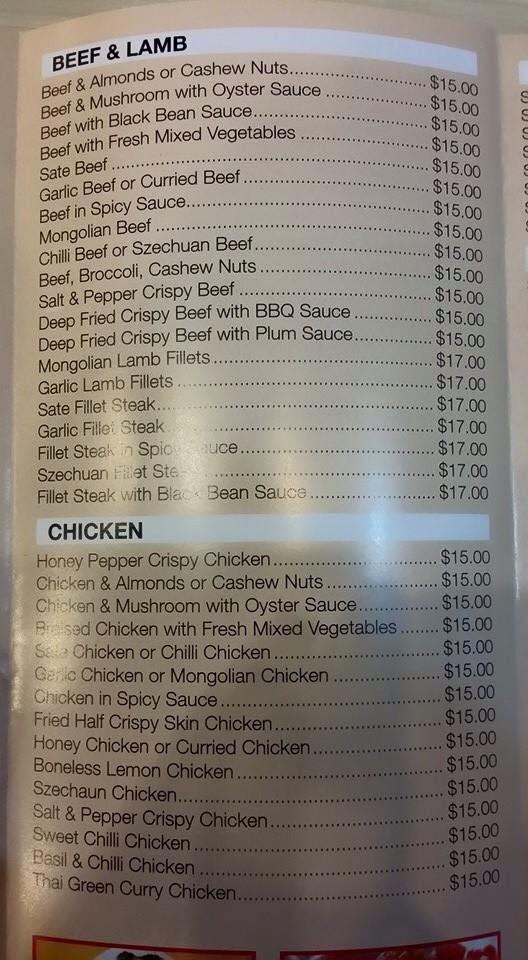 Menu at Happy Dragon Restaurant, Griffith