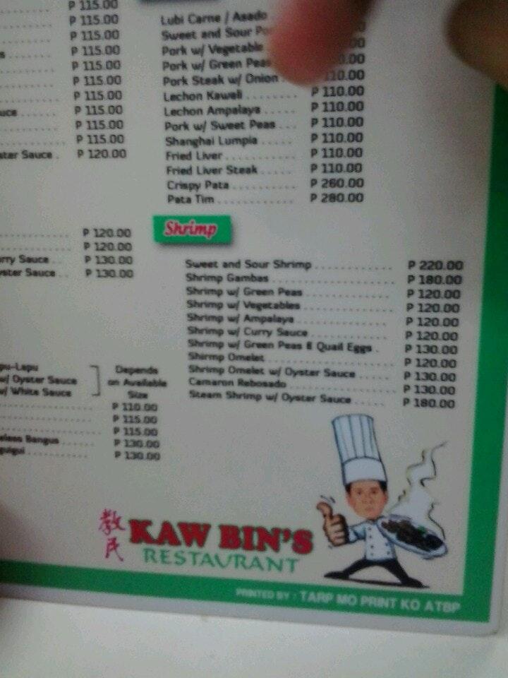 Menu at Kawbin's Restaurant, San Fernando