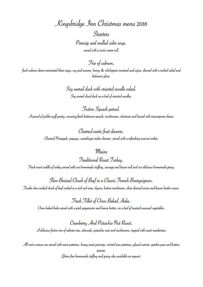 Menu at Kingsbridge Inn pub & bar, Llangennech, Swansea Rd