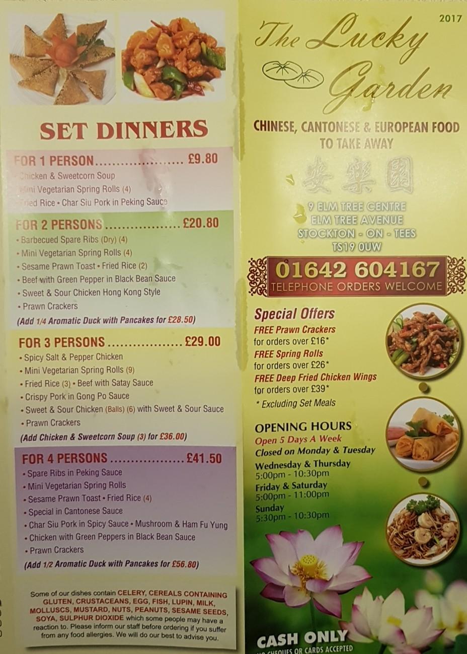 Menu at Lucky Garden fast food, Stockton-on-Tees