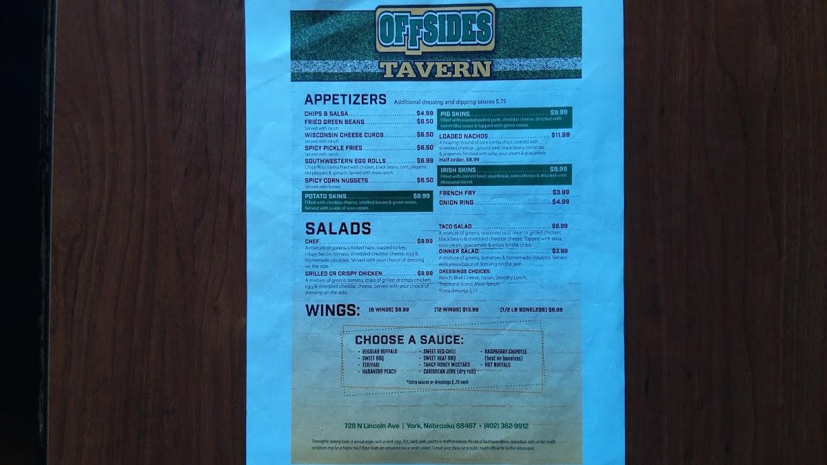 Menu at Offsides Tavern pub & bar, York