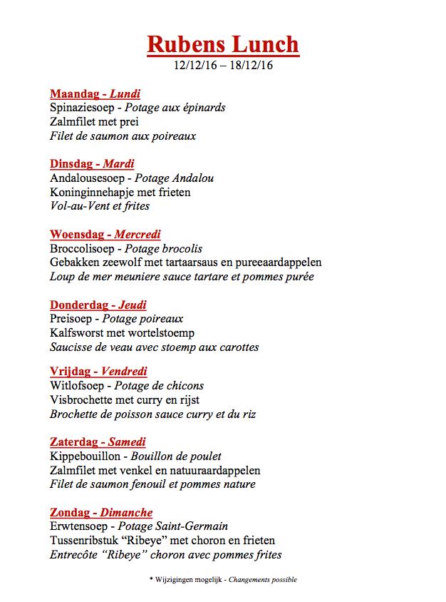Menu at Rubens, Knokke-Heist, Zeedijk-Albertstrand 589