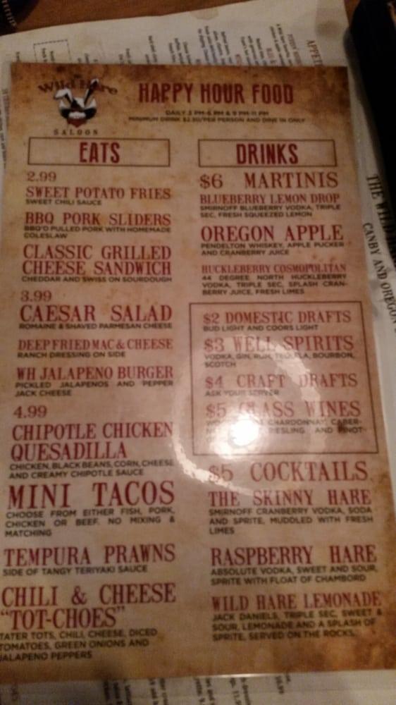 Menu at The Wild Hare Saloon OC pub & bar, Oregon City