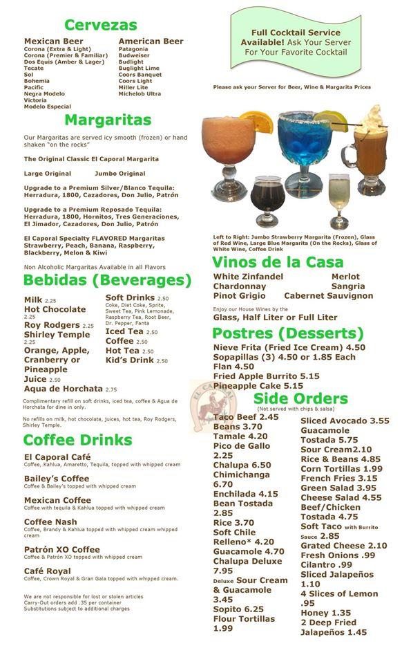 Menu at El Caporal Family Mexican Restaurant, Cañon City, Main St