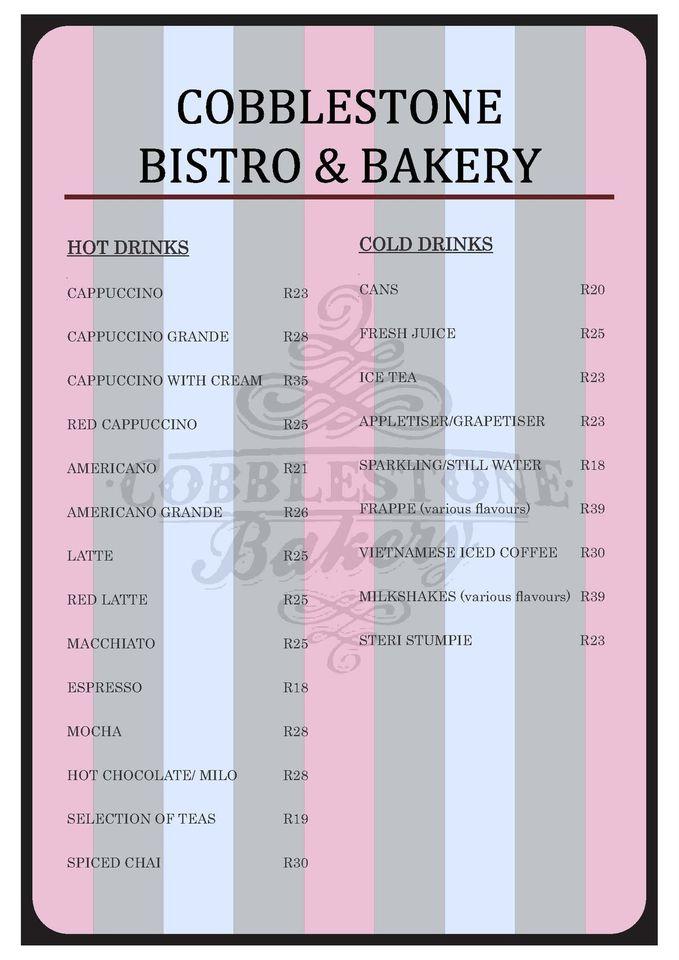 Menu at Cobblestone Bistro & Bakery, Port Elizabeth, 40 6th Ave