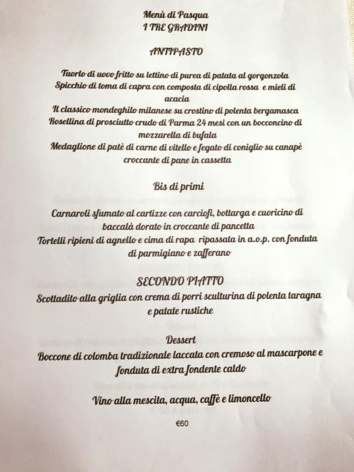Menu at I Tre Gradini restaurant, Cusano Milanino