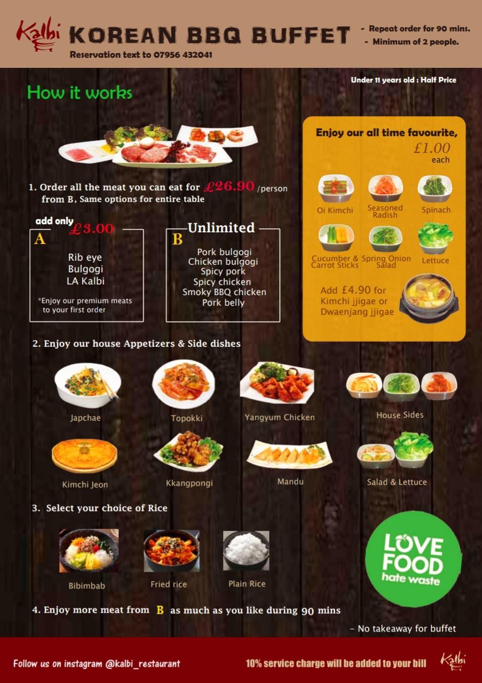 Menu at Kalbi Korean BBQ, London, 1-2 Rosebery Ave