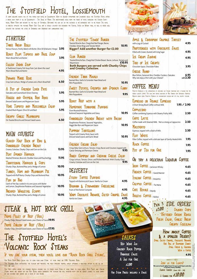 Menu at Stotfield Hotel, Lossiemouth pub & bar, Lossiemouth
