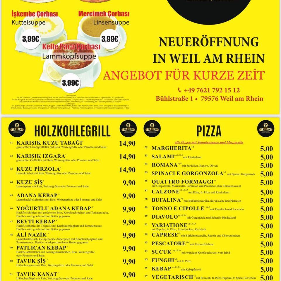 Speisekarte von Taksim Restaurant, Weil am Rhein