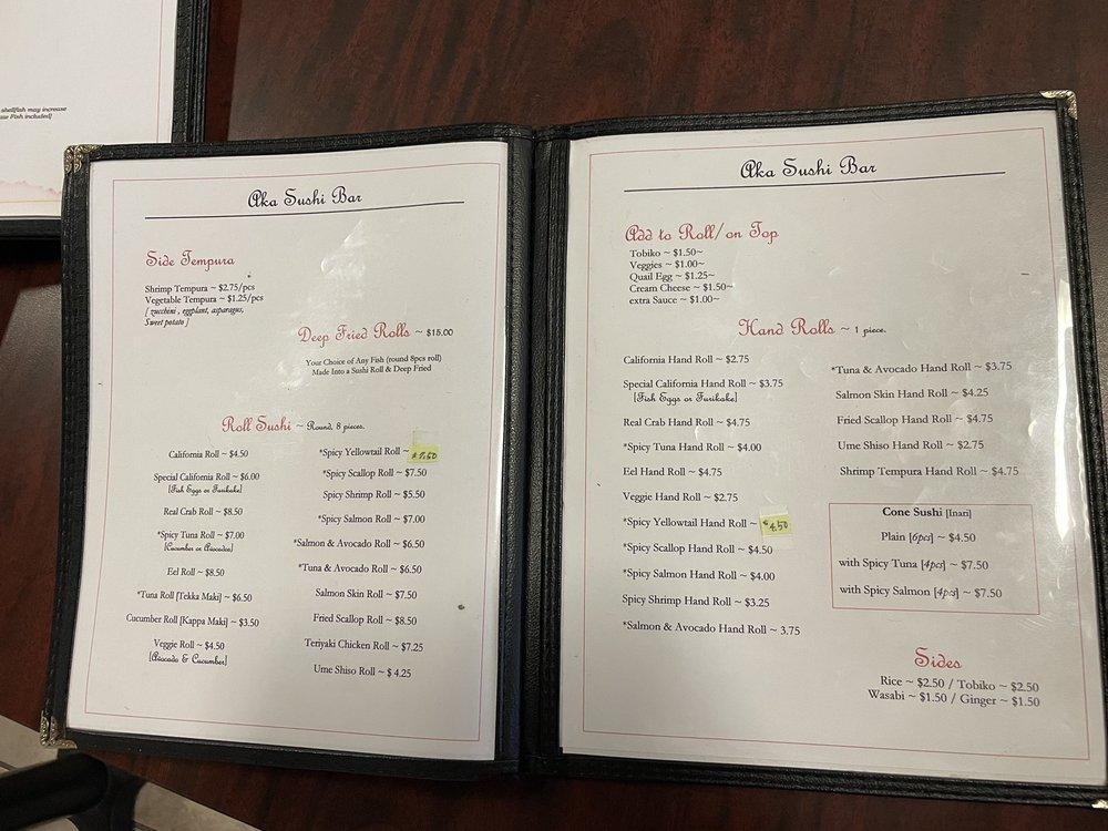 Menu at Aka Sushi restaurant, Waimea