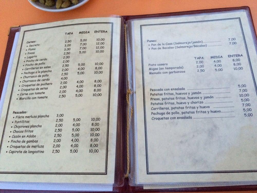 Carta del pub y bar El Balcón del Linares, Linares del la Sierra